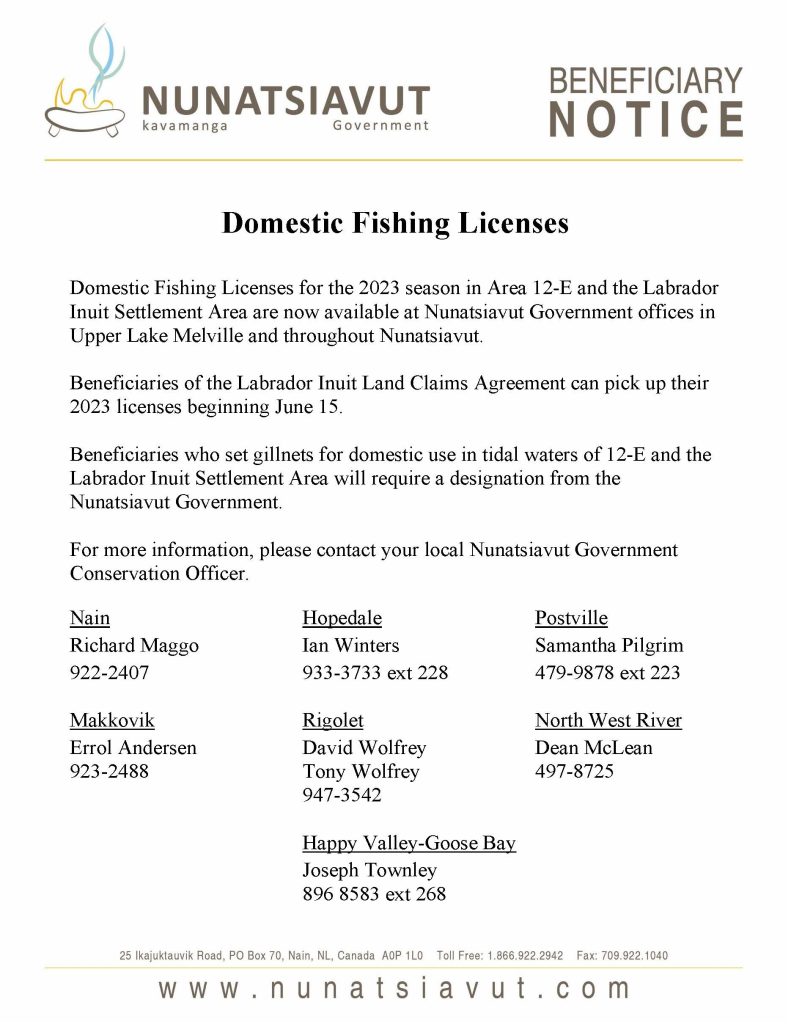 Domestic Fishing Licenses now available - Nunatsiavut Government